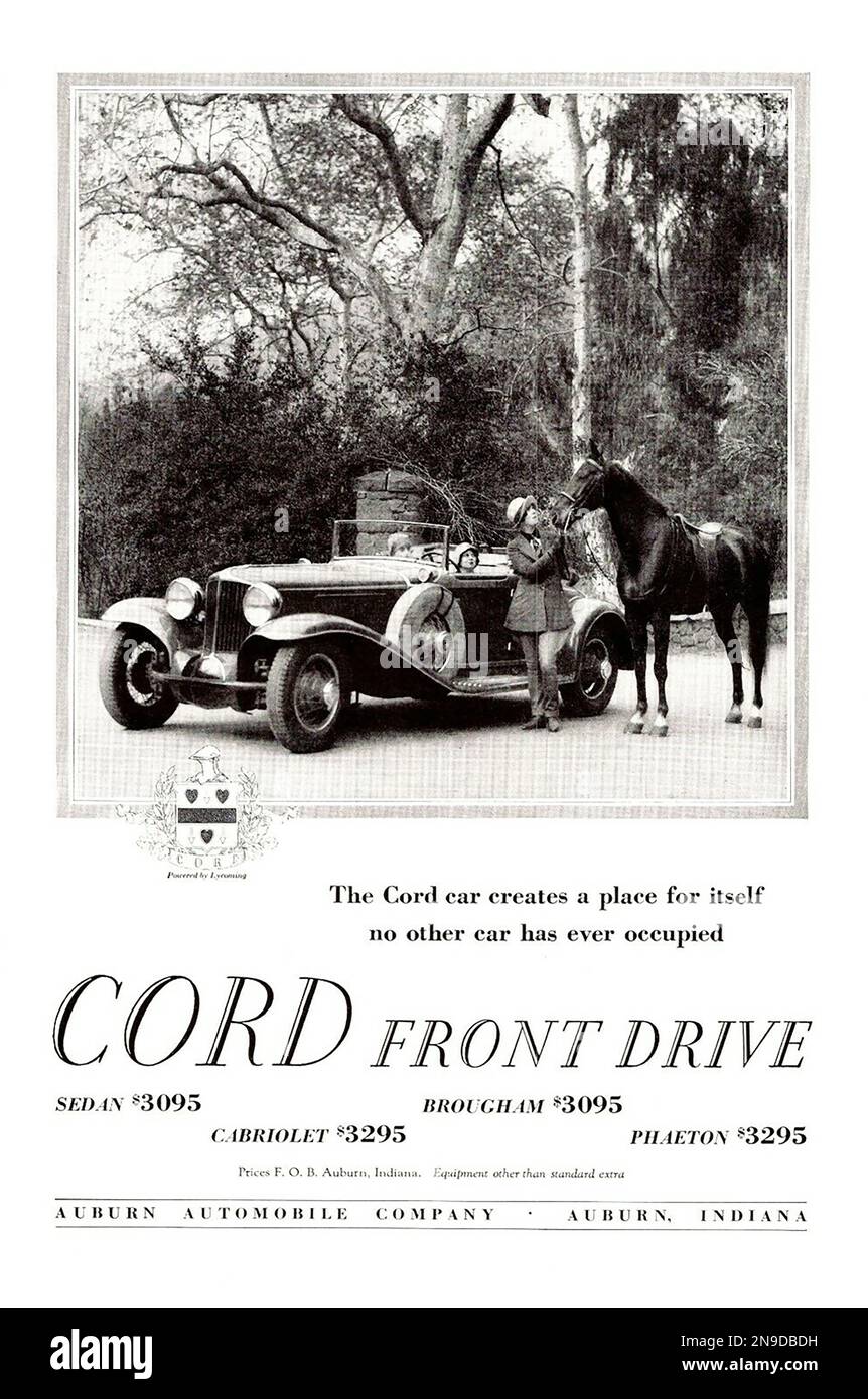Cord automobile. Magazine advertisement from the 1930s Stock Photo - Alamy