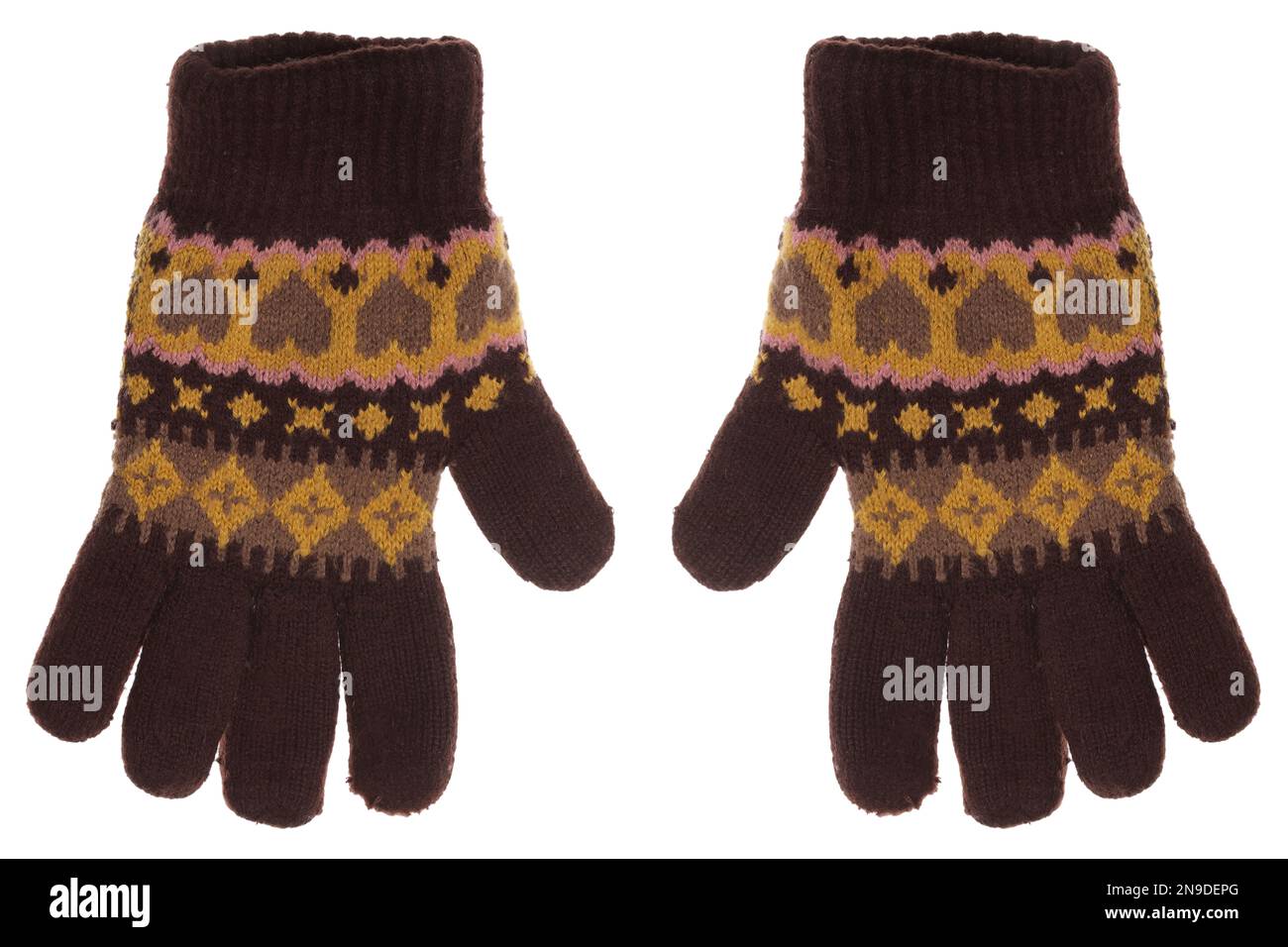woolen brown mittens isolated on white background Stock Photo - Alamy