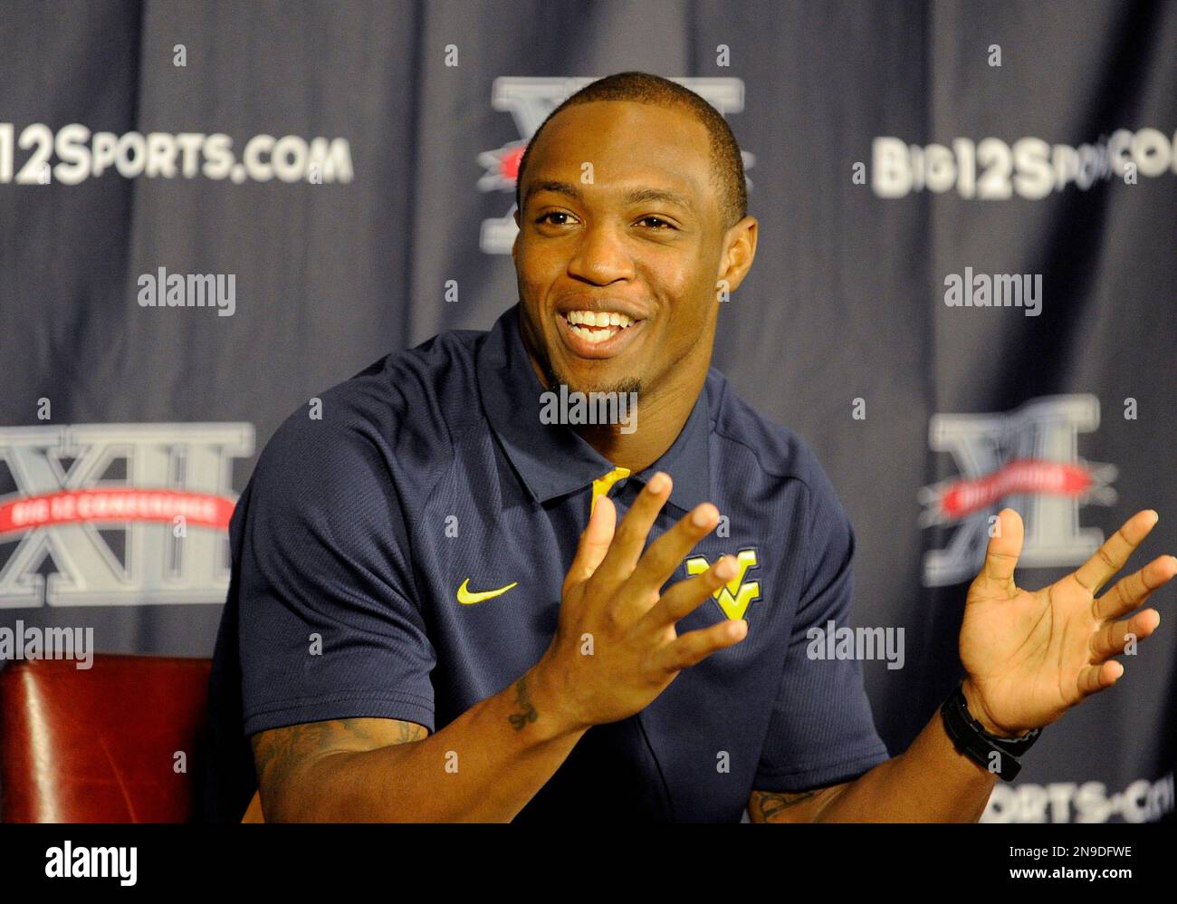 West Virginia wide receiver Tavon Austin gestures at NCAA college ...