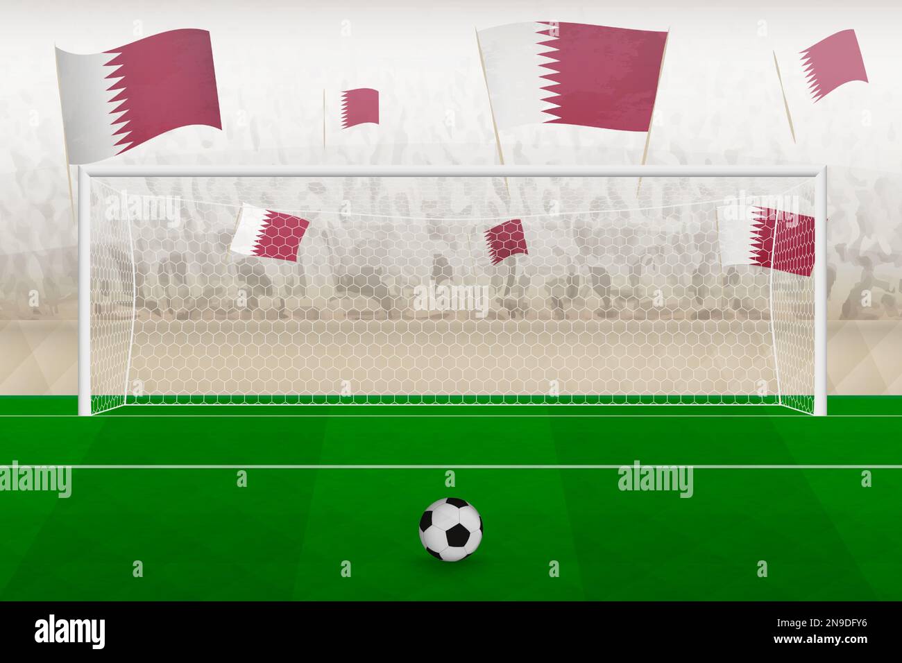 Qatar football team fans with flags of Qatar cheering on stadium ...