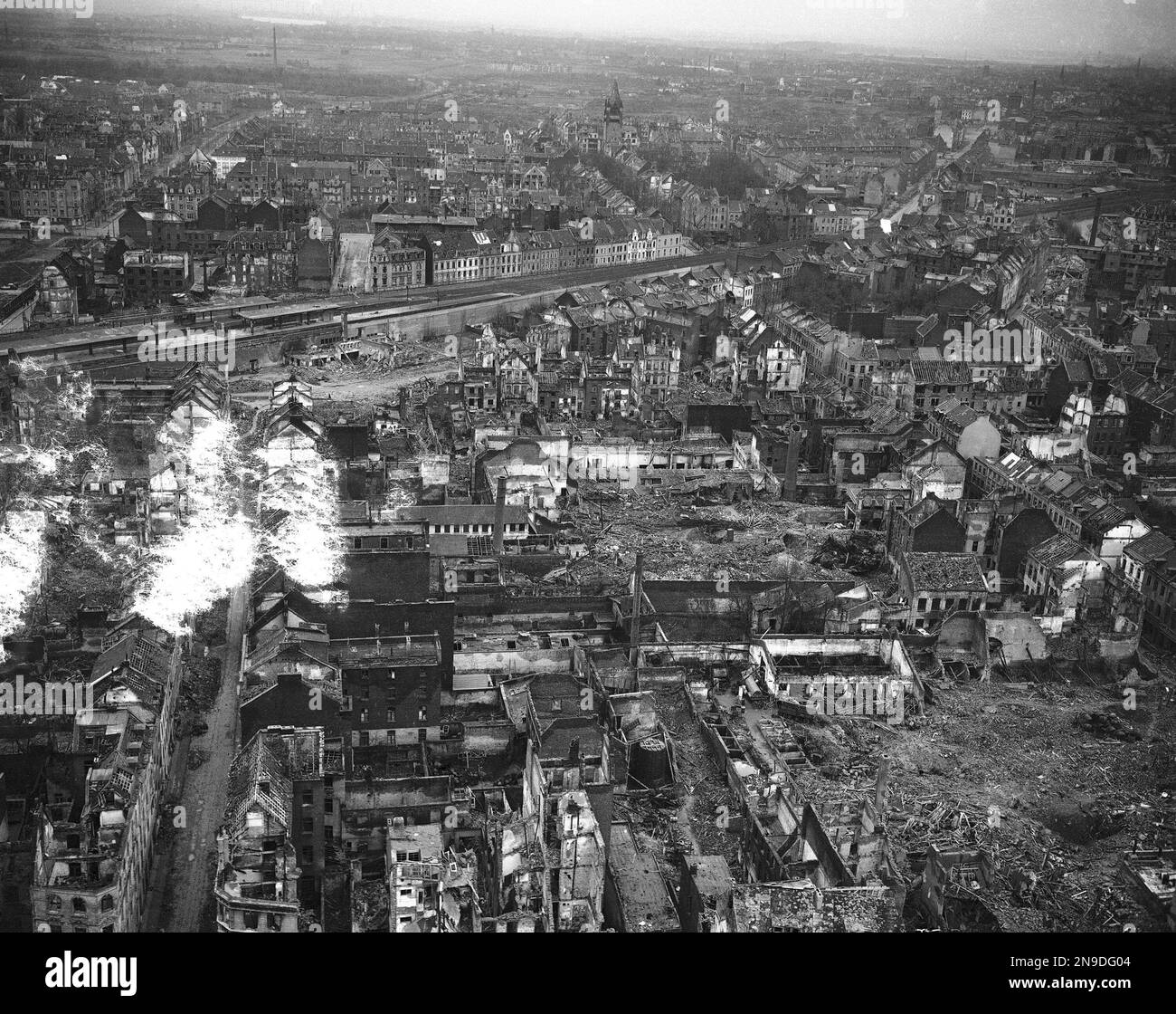 Aerial view of the devastated city of Cologne, Rhineland capital and ...