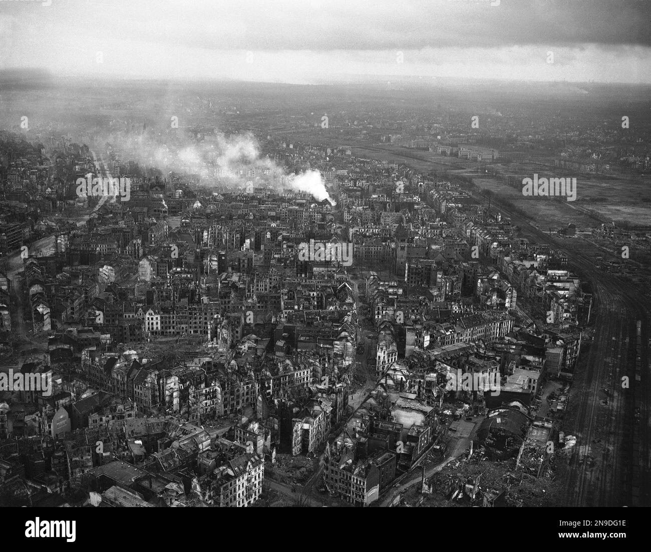 Aerial view of the devastated city of Cologne, Rhineland capital and ...