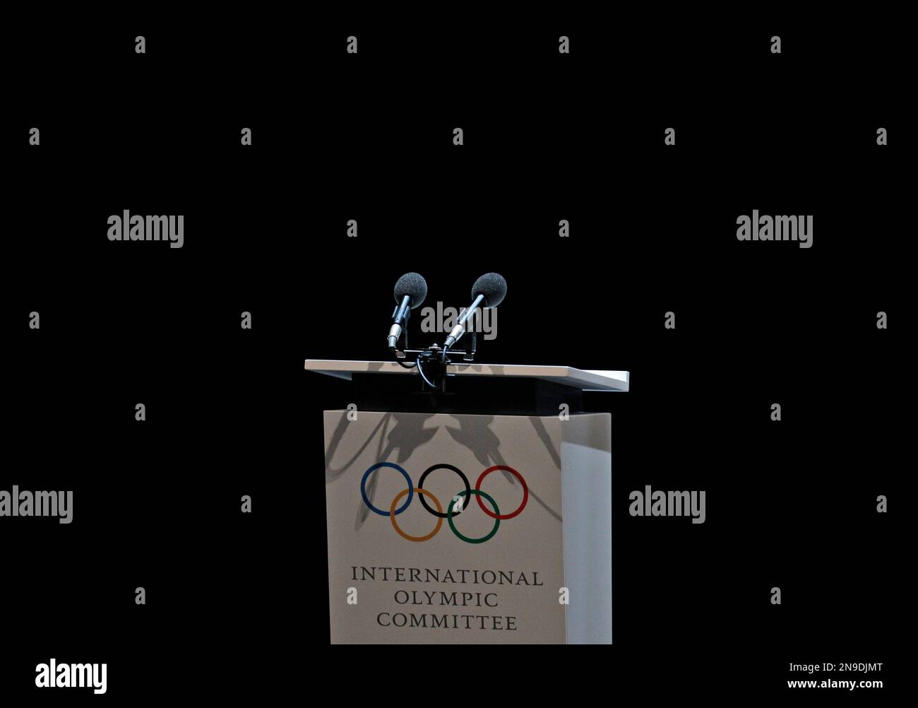 The podium is seen during the Opening Ceremony of the IOC session in ...