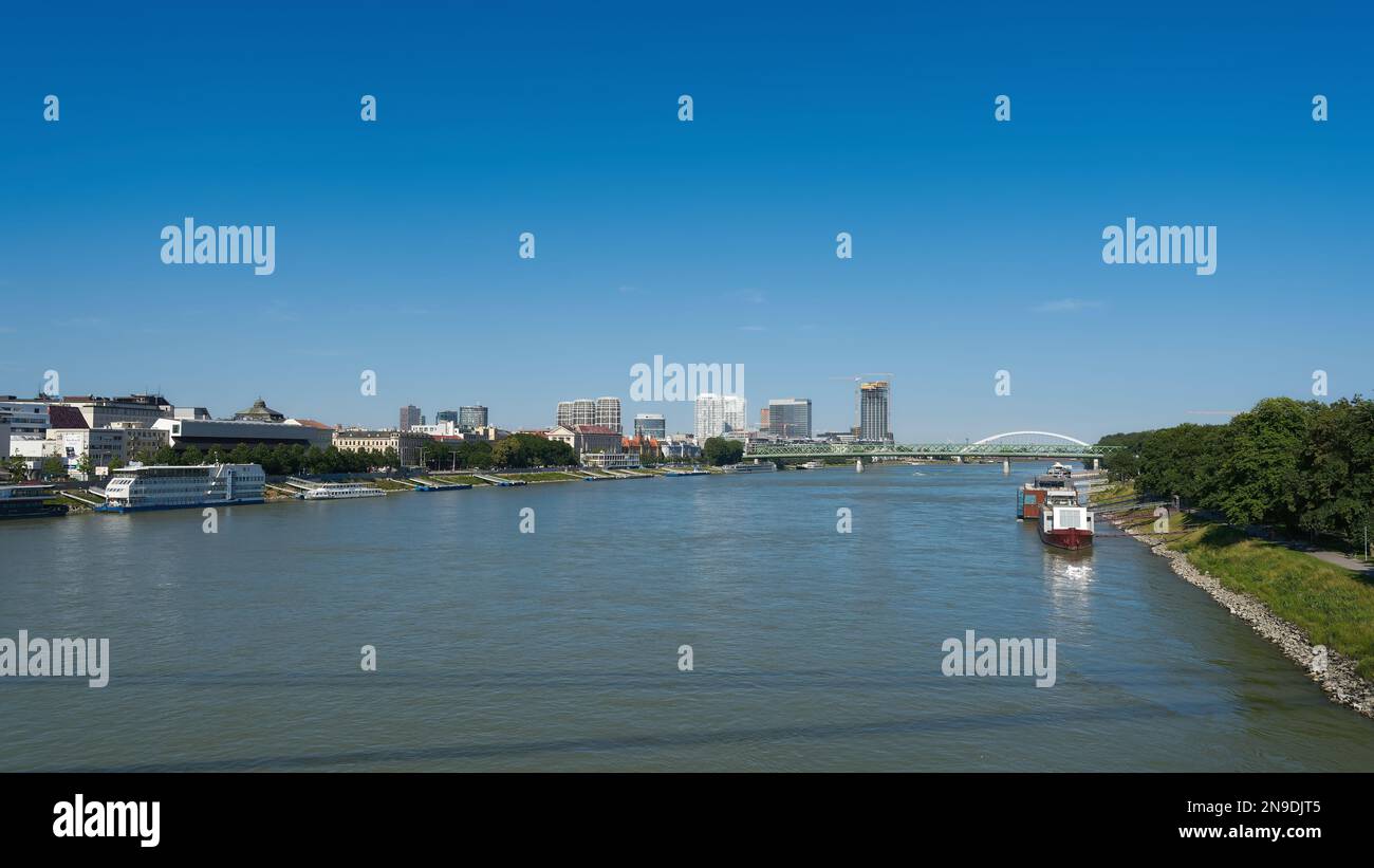 Skyline of the modern part of Bratislava, the capital of Slovakia with ...