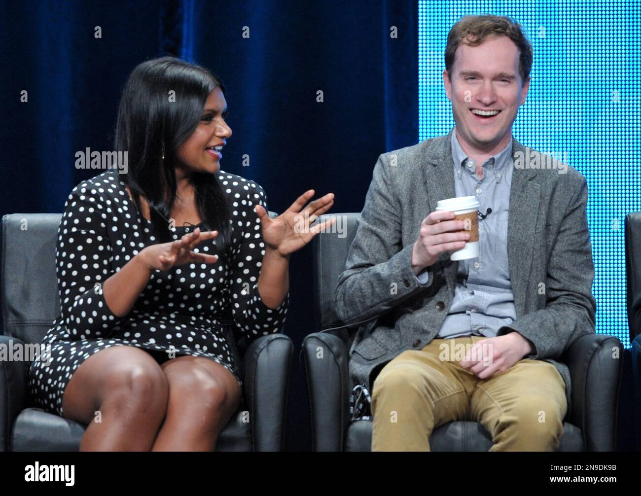 Actor and producer Mindy Kaling, left, and producer Matt Warburton ...