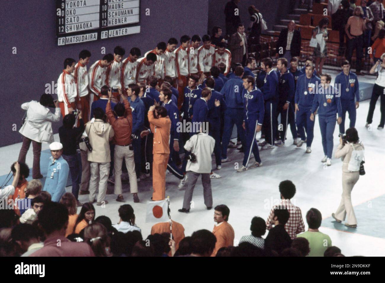 Bronze medal winners, Soviet Union team members congratulate gold medal ...