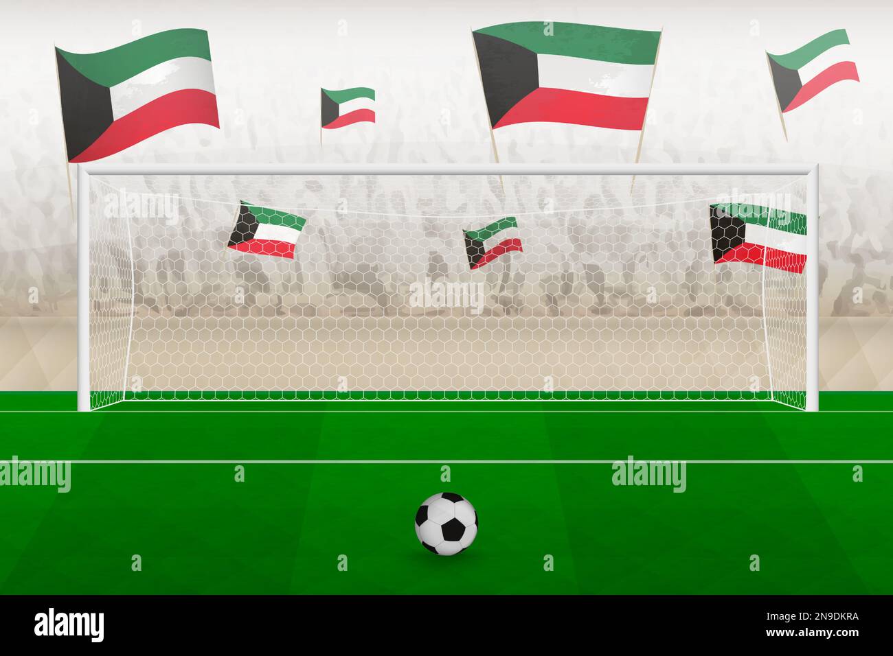 Kuwait football team fans with flags of Kuwait cheering on stadium ...