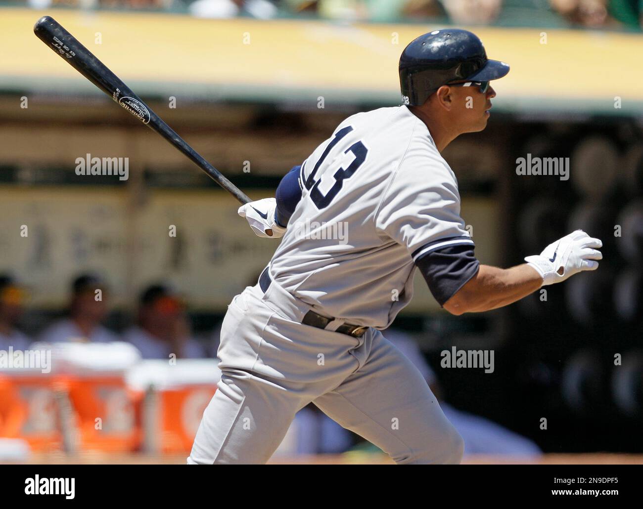 New York Yankees' Alex Rodriguez hits a two-run double off Oakland ...
