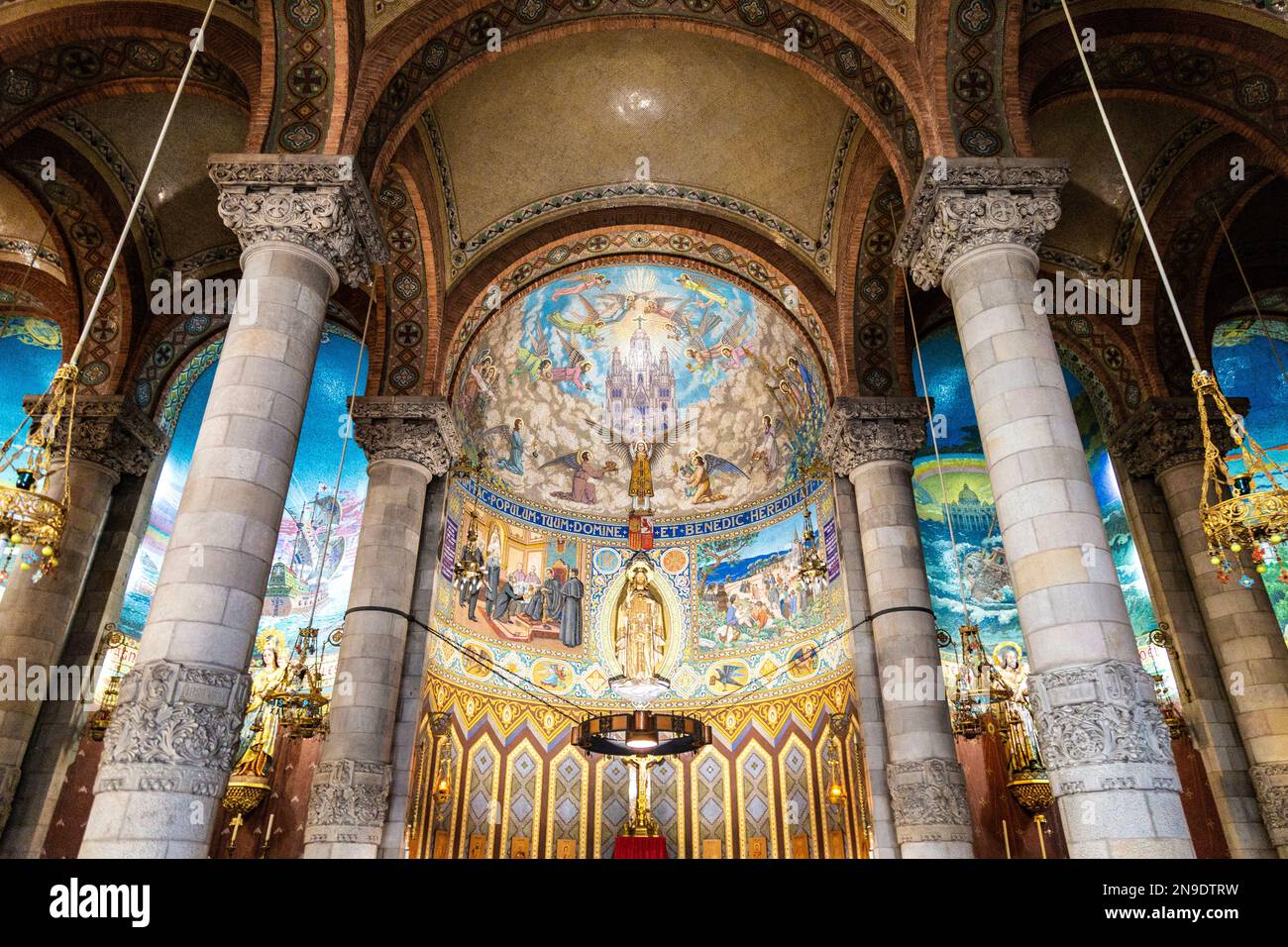 Interior of the crypt at Temple of the Sacred Heart of Jesus church, Barcelona, Spain Stock ...