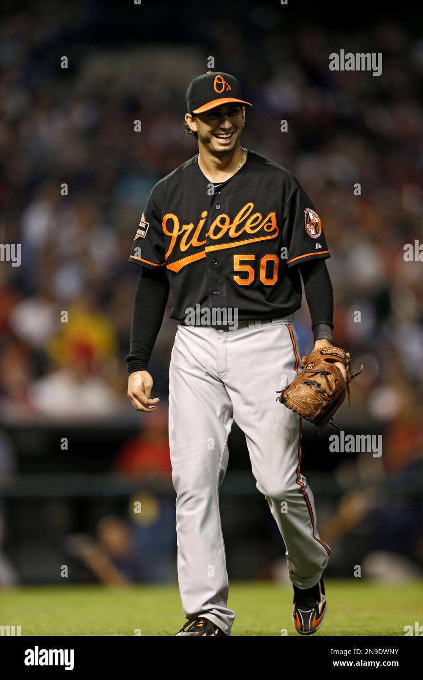 Baltimore Orioles relief pitcher Miguel Gonzalez walks off the mound ...