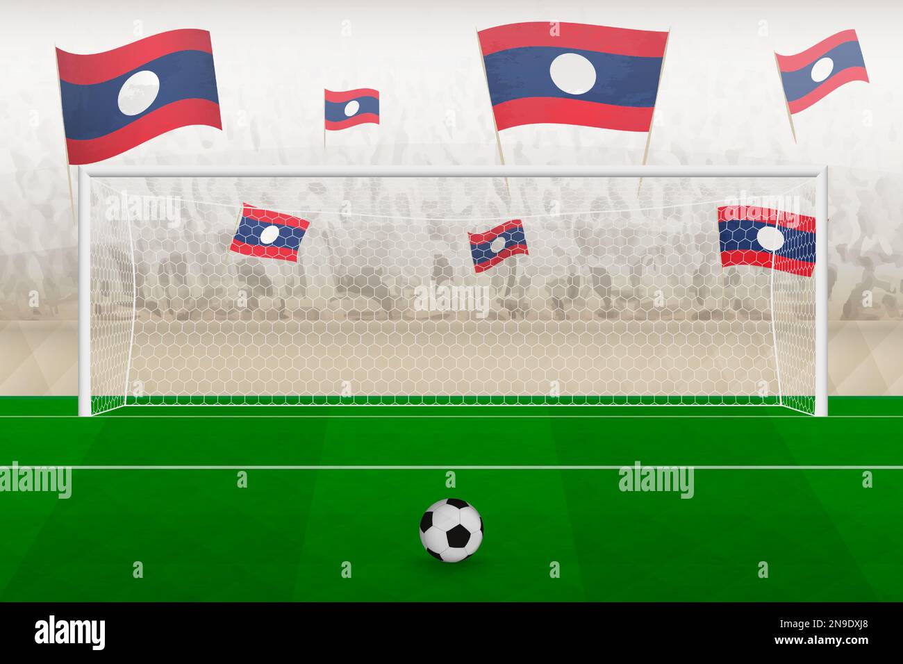 Laos football team fans with flags of Laos cheering on stadium, penalty ...