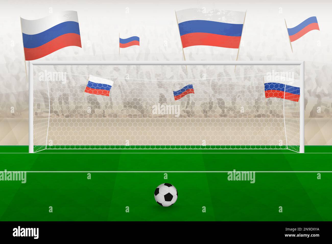 Russia football team fans with flags of Russia cheering on stadium ...
