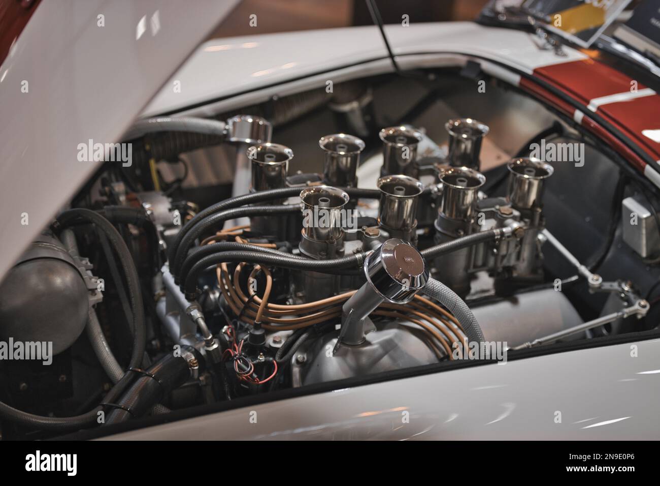 A close-up of the engine of an Italian retro sports car Stock Photo - Alamy