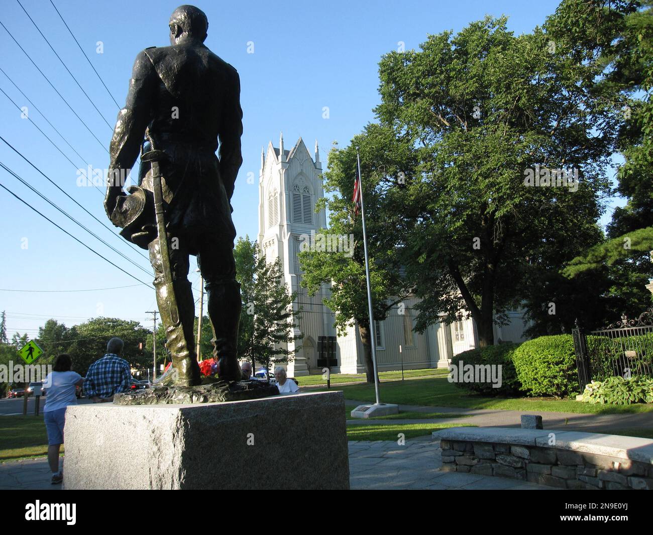 This July 12, 2012 photo shows a statue of Joshua Chamberlain and the ...