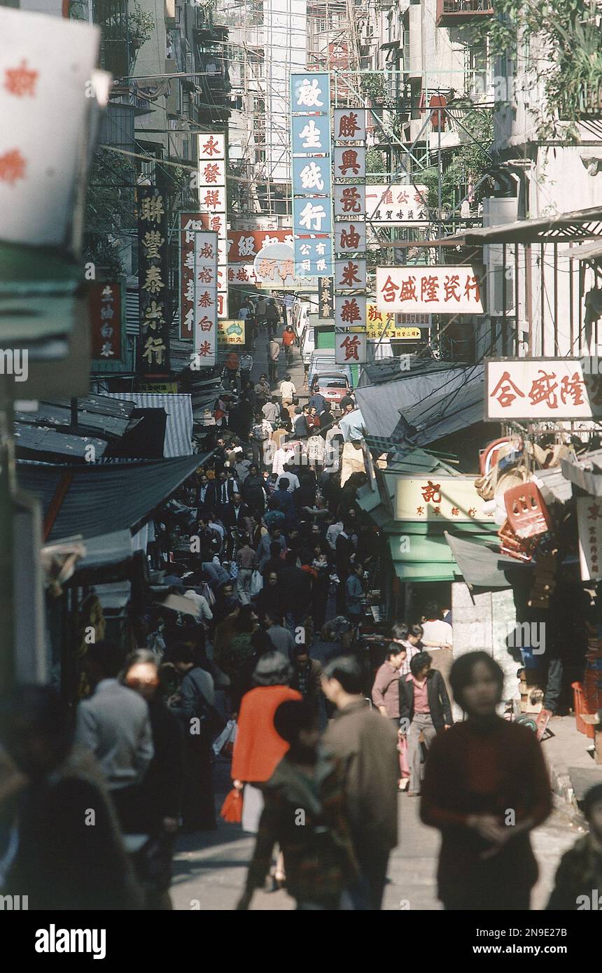 Street scene in the central district of Hong Kong in an undated photo ...