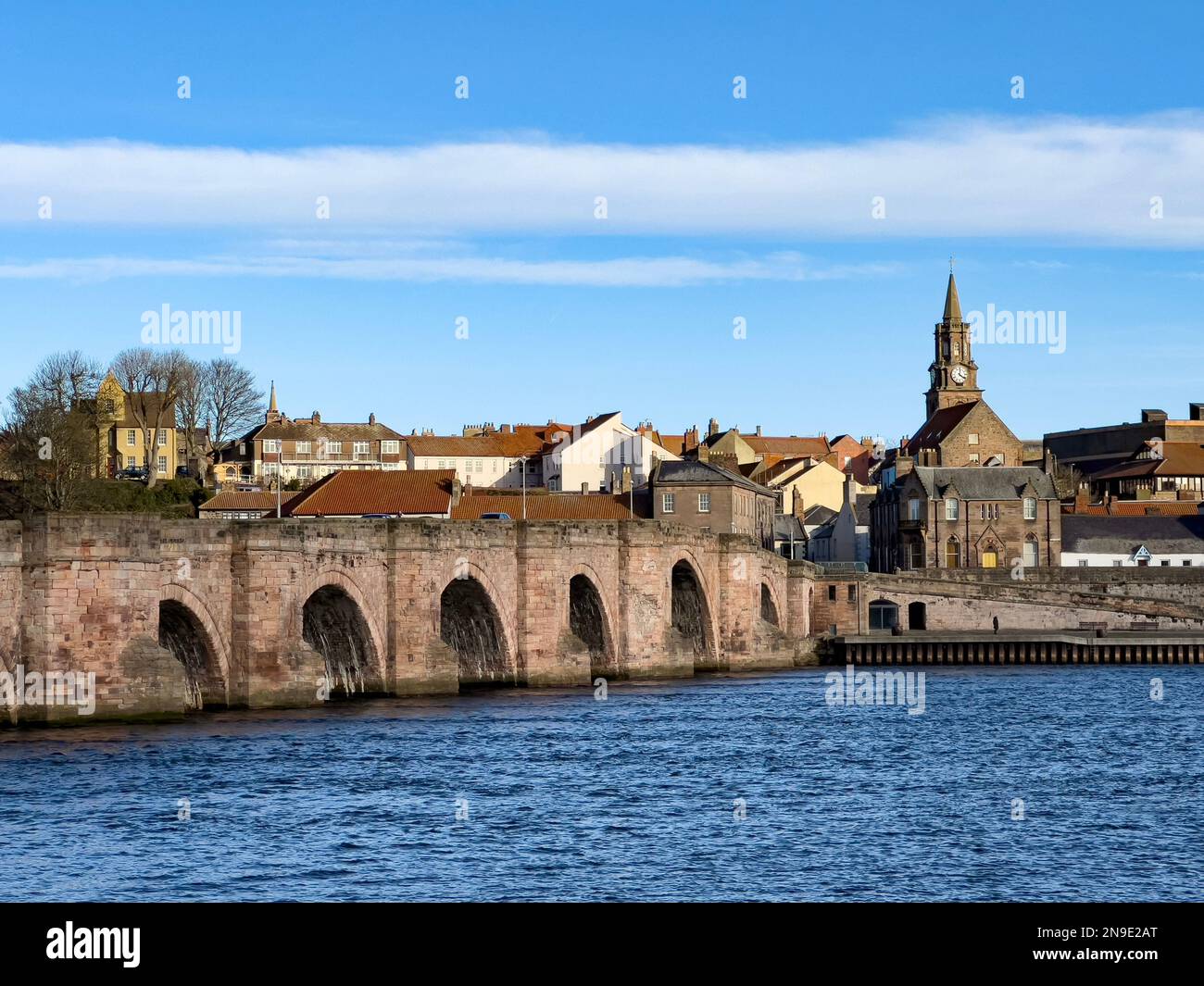 Historic Berwick Stone Bridge over the River Tweed to the border town ...