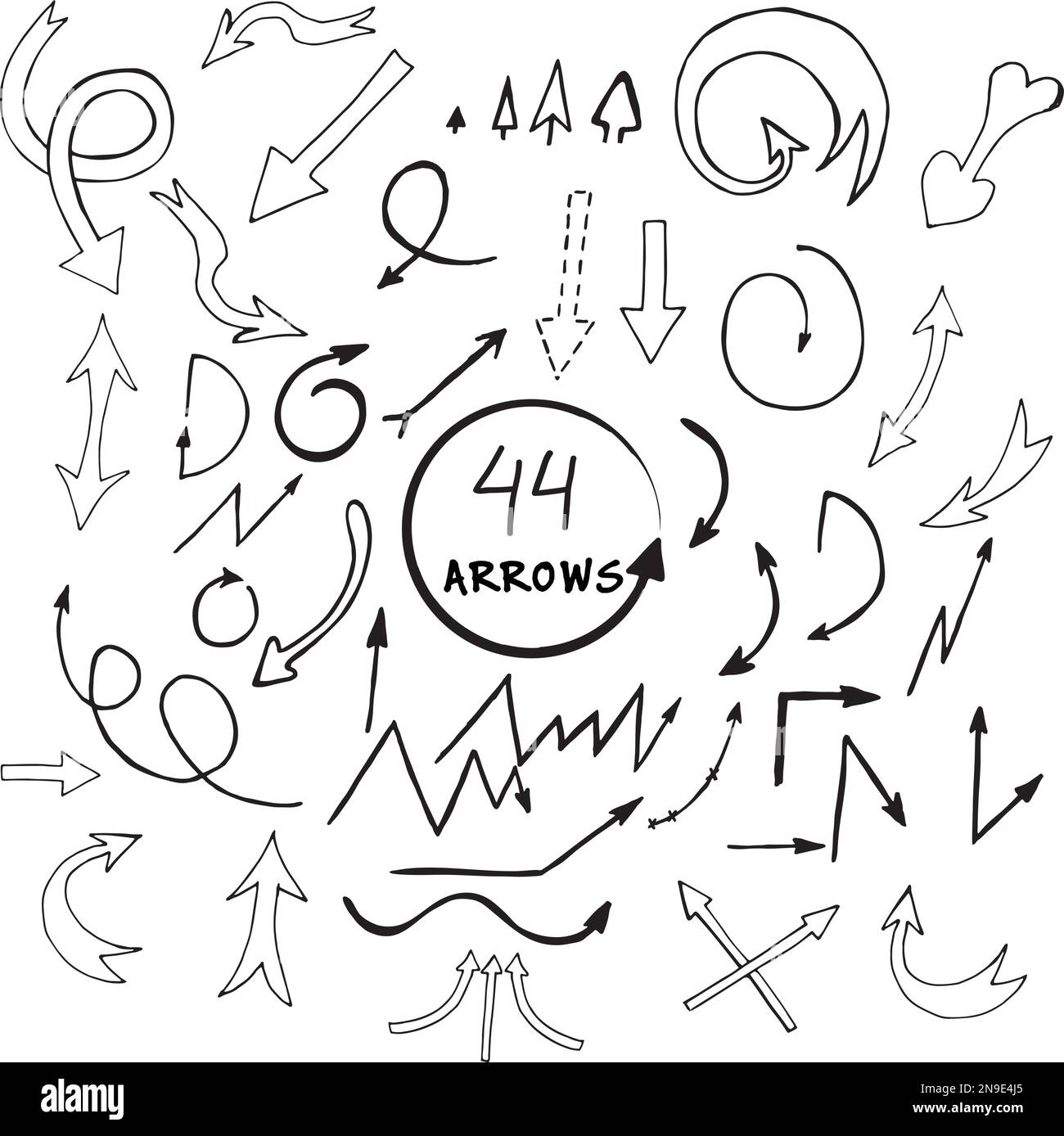 vector hand drawn arrows icons set isolated on white background Stock ...