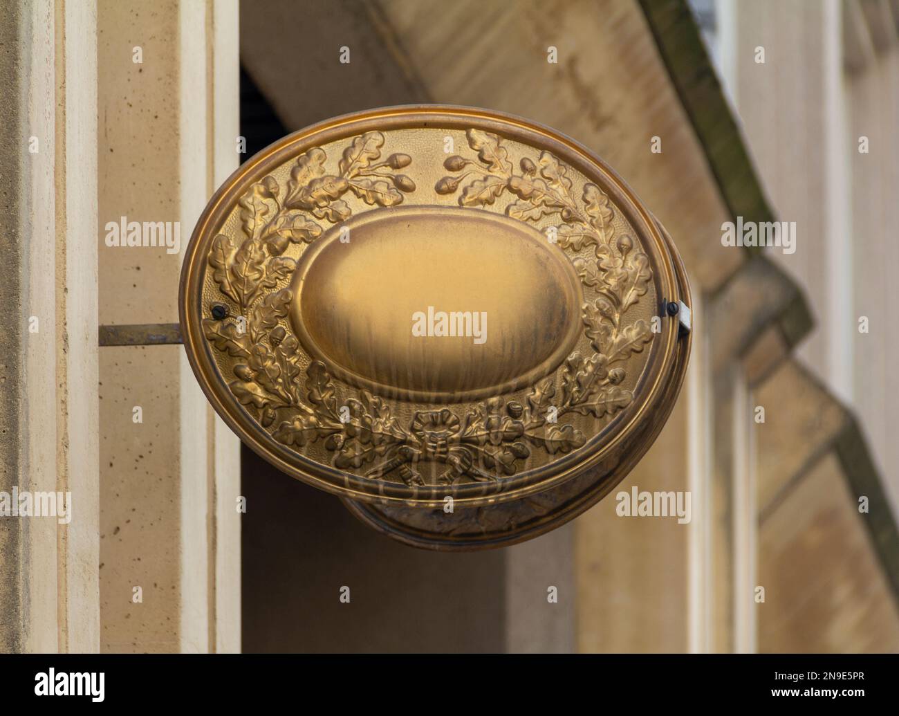 Golden sign seen in Metz, a city in the Lorraine region in France Stock ...