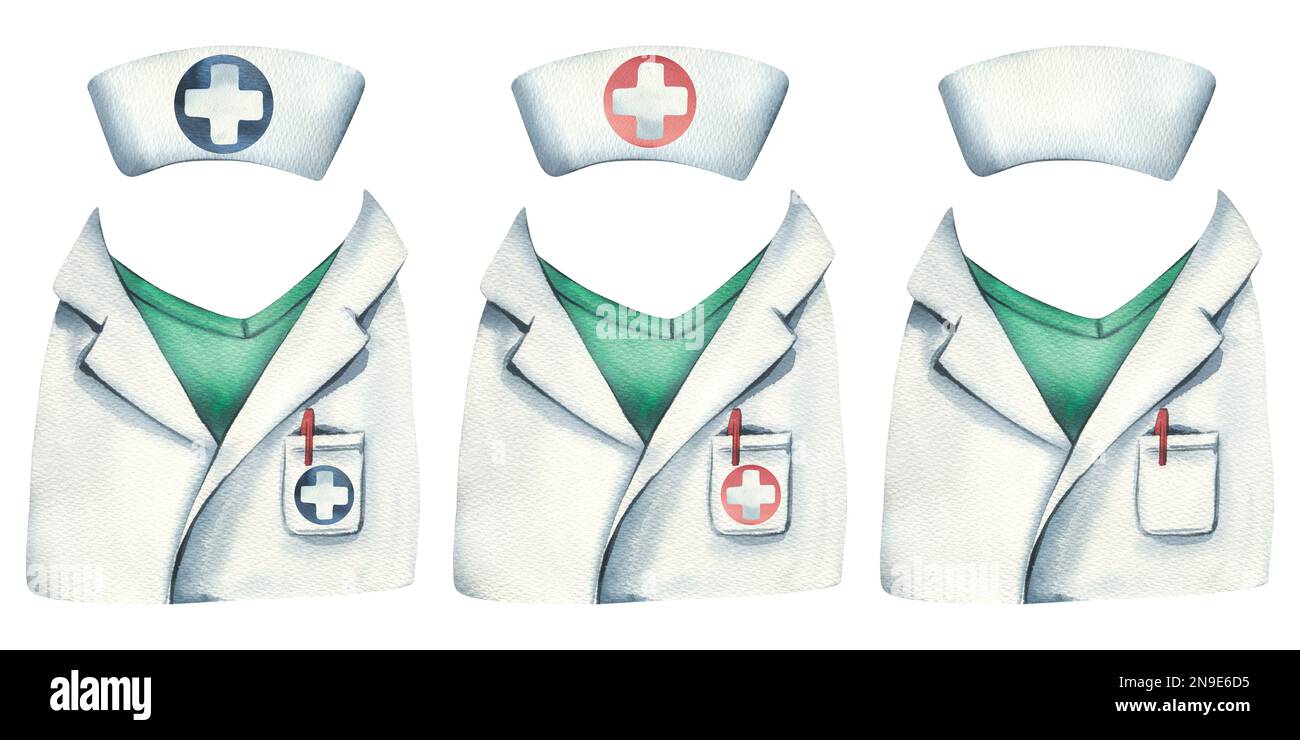 Medical uniform, cartoon, bathrobe with pocket, T-shirt and cap, cap ...