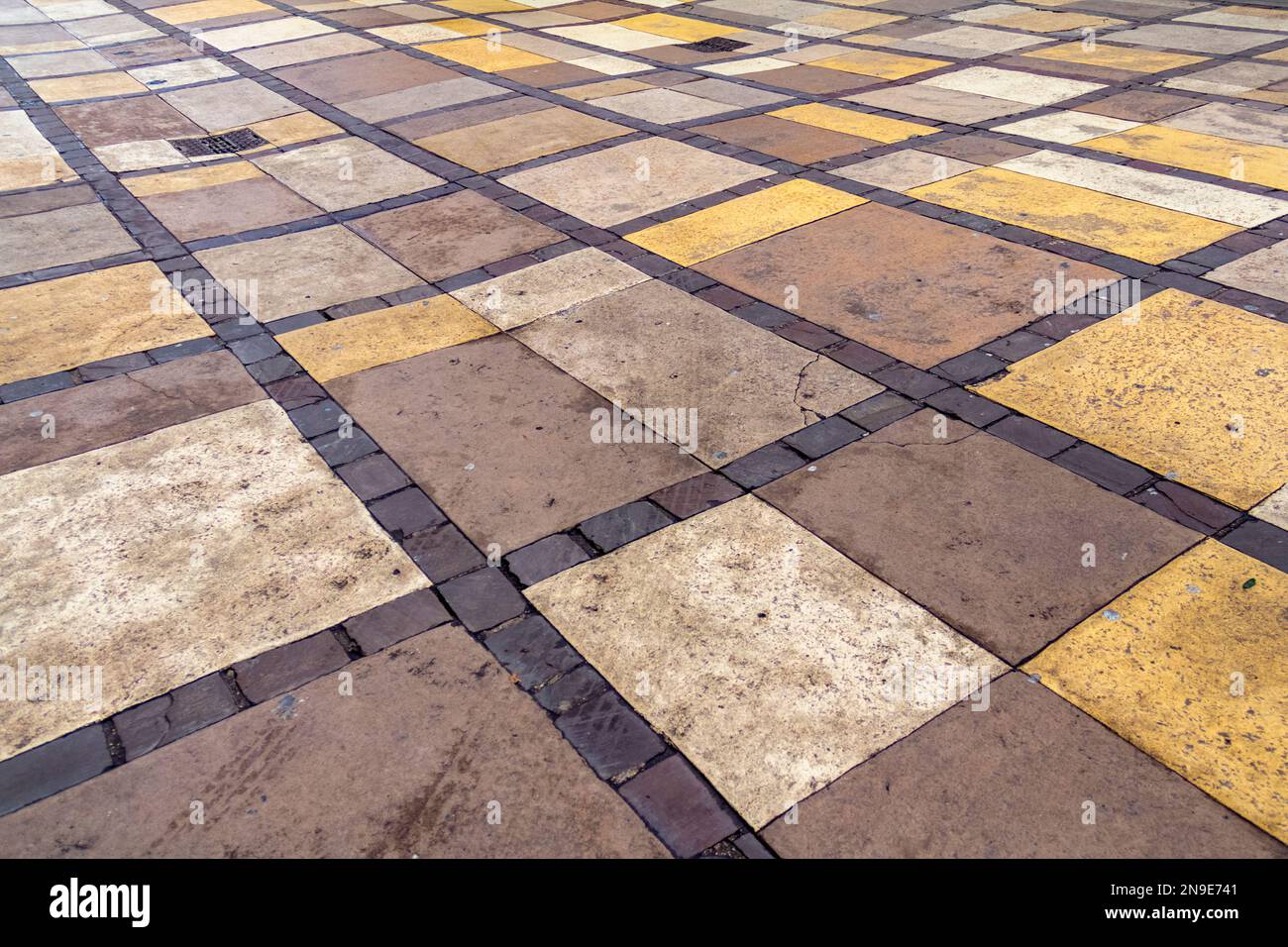 Full frame shot showing a multicolored pavement seen in Metz, a city in ...