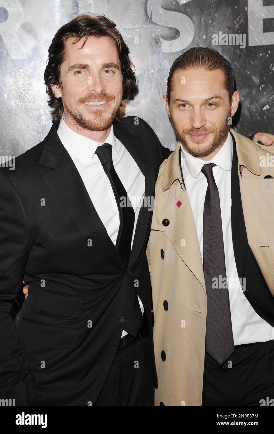 Actors Christian Bale and Tom Hardy are seen at the UK premiere ...