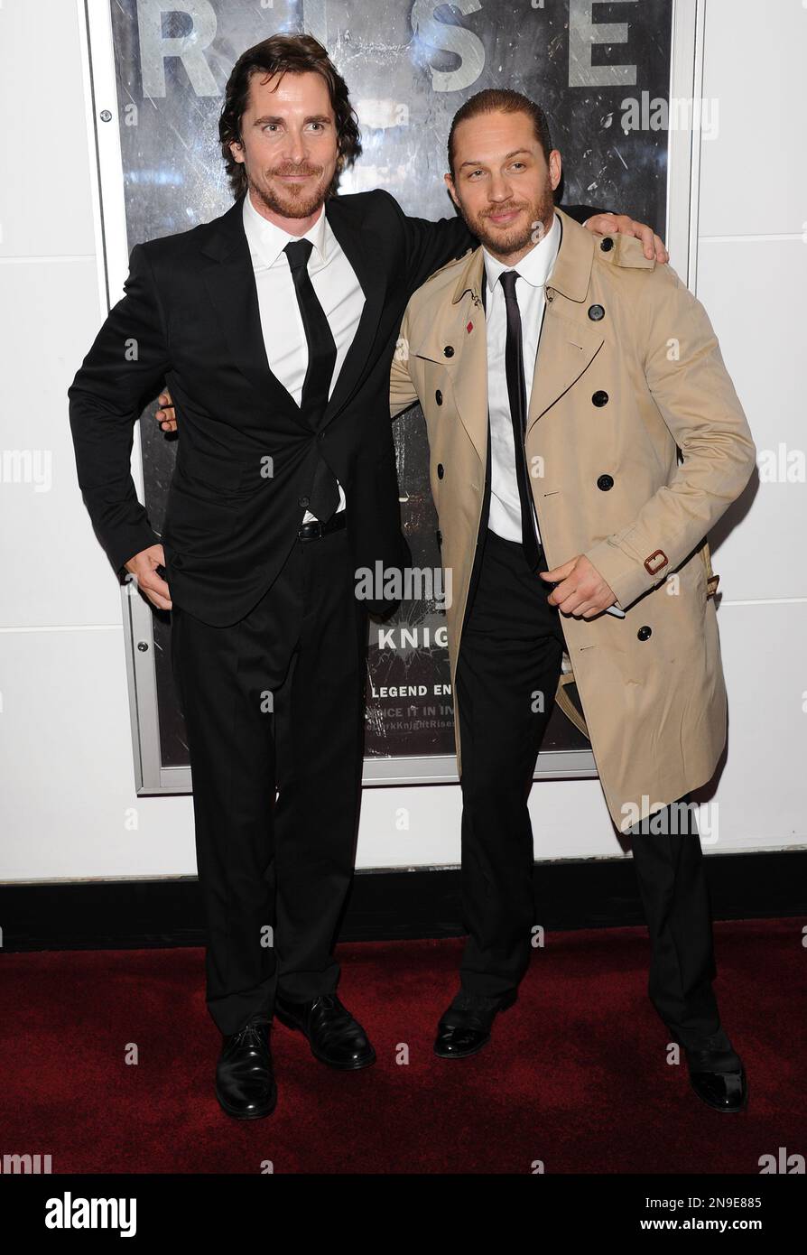 Actors Christian Bale and Tom Hardy are seen at the UK premiere ...