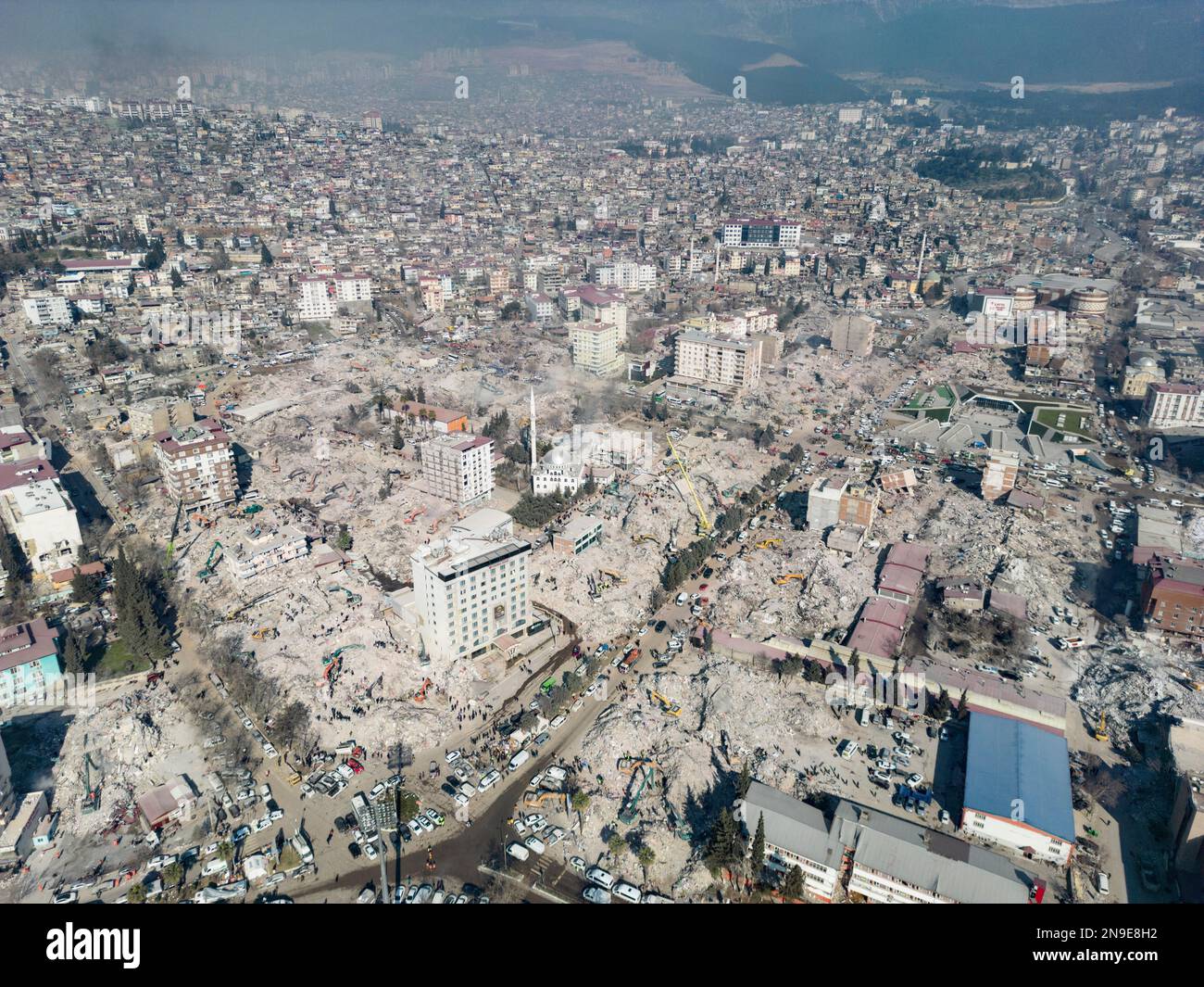 Kahramanmaras, Turkey. 12th Feb, 2023. Leveled to the ground are ...