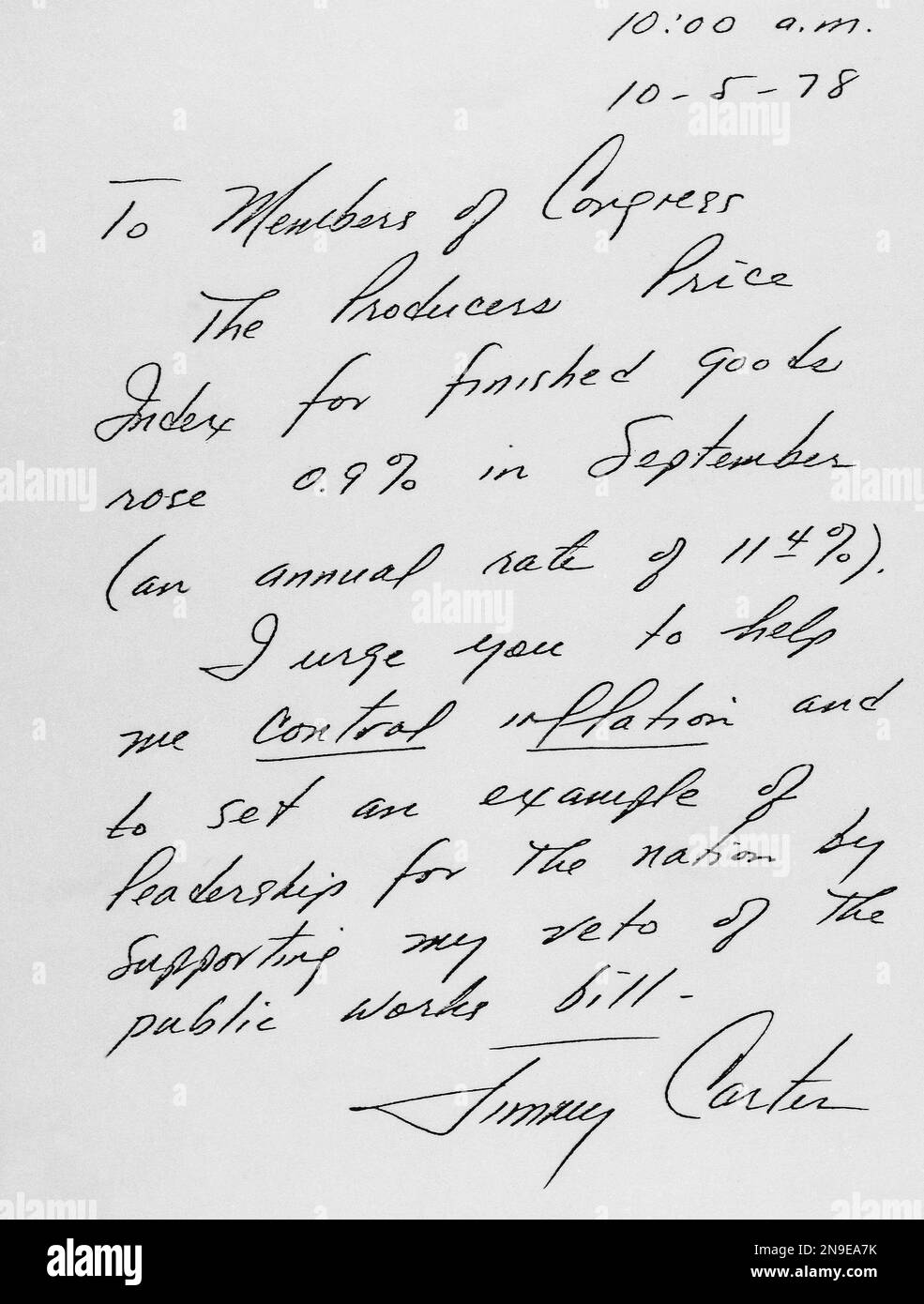 This is a copy of a handwritten letter from President Jimmy Carter to ...