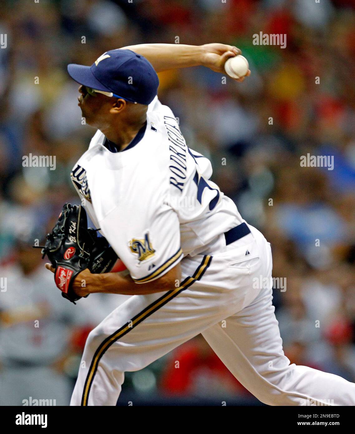 Milwaukee Brewers' Francisco Rodriguez pitches in the ninth inning ...