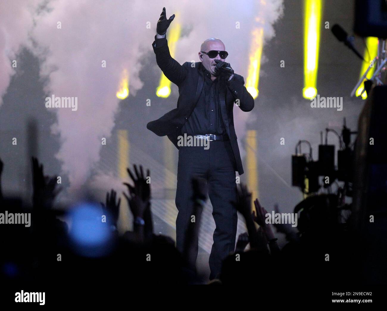 FILE - In this Feb. 26, 2012 file photo, rapper Pitbull performs during ...