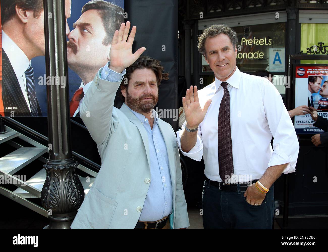 Cast members Will Ferrell, right, and Zach Galifianakis attend a press ...