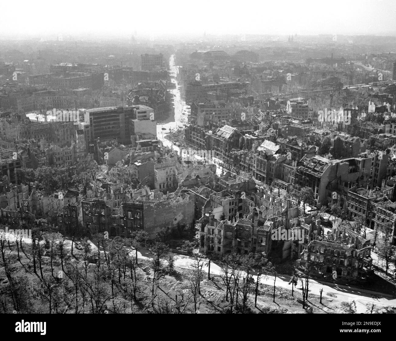 Aerial view of homes with only the sides still standing in Berlin ...