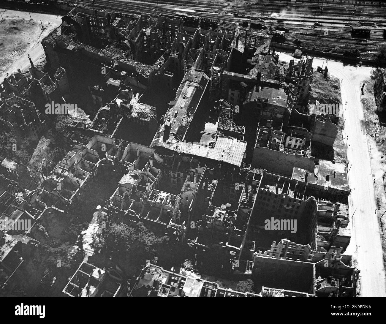 Aerial view of some of the homes standing after an R.A.F. attack on the ...
