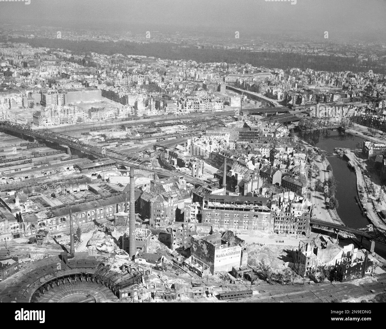 An air view of the damage caused to an industrial section of the German ...