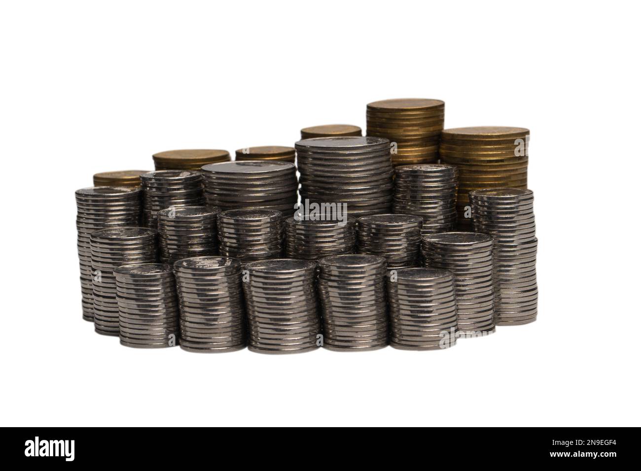 Pile of coins isolated on a white background. Banking and money Stock ...