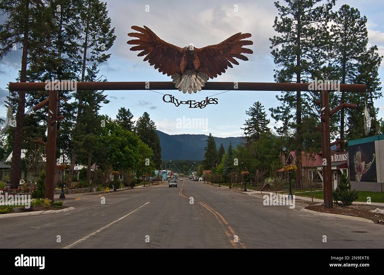 FILE - In this June 17, 2009 file photo, an eagle sign welcomes ...