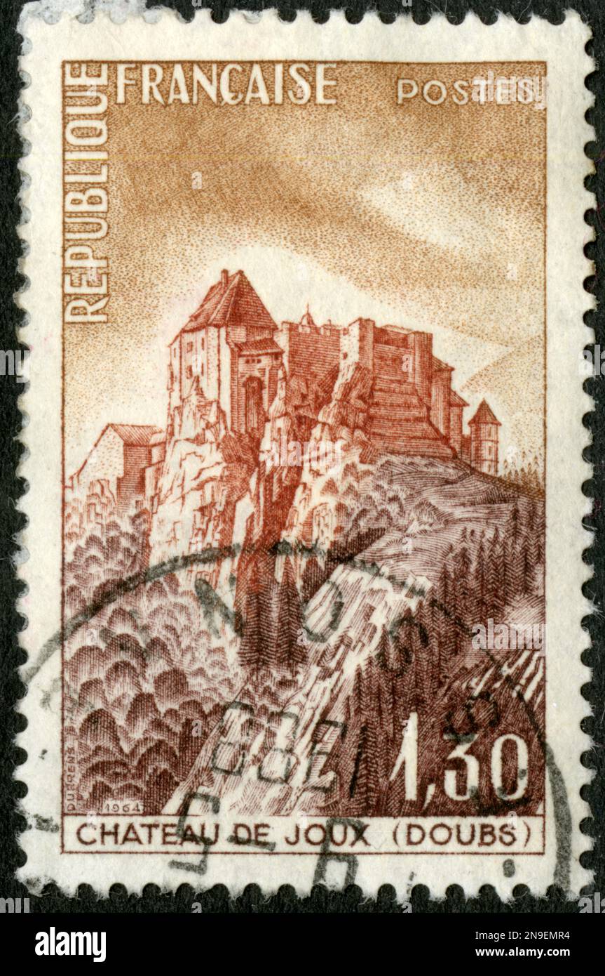 TIMBRE OBLITÉRÉ CHÂTEAU DE JOUX, DOUBS. RÉPUBLIQUE FRANÇAISE. POSTES ...