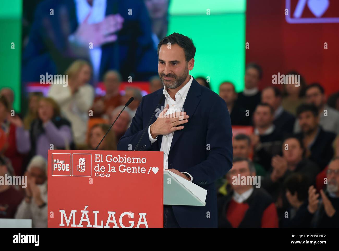 Malaga, Spain. 12th Feb, 2023. The candidate for mayor of Malaga and ...