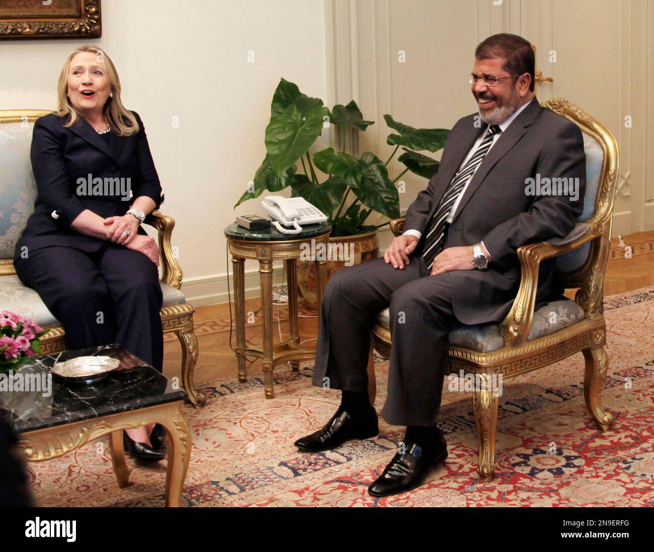 U. S. Secretary of State Hillary Clinton, left, and Egyptian President ...