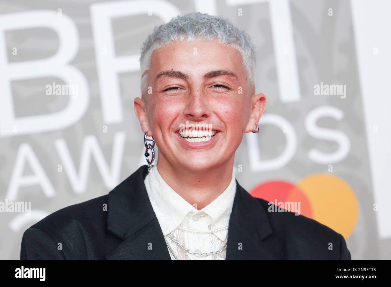 Lewys Ball poses for photographers upon arrival at the Brit Awards 2023 ...