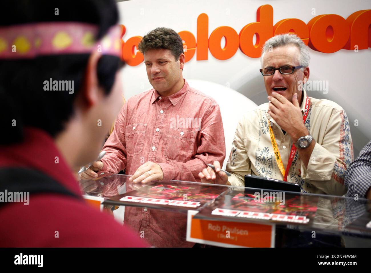 Actors Sean Astin and Rob Paulsen pose for a photo at Nickelodeon ...