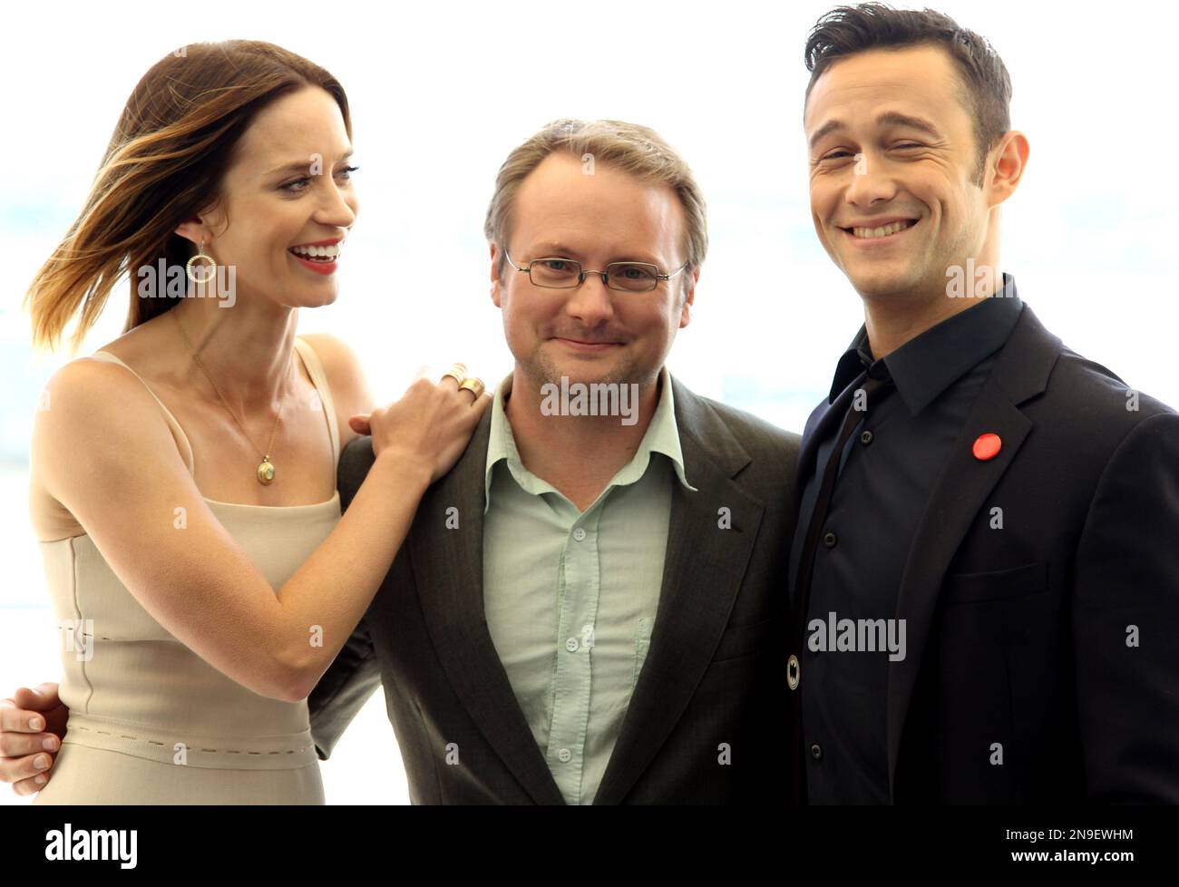 Writer and director Rian Johnson, center, actress Emily Blunt, left ...
