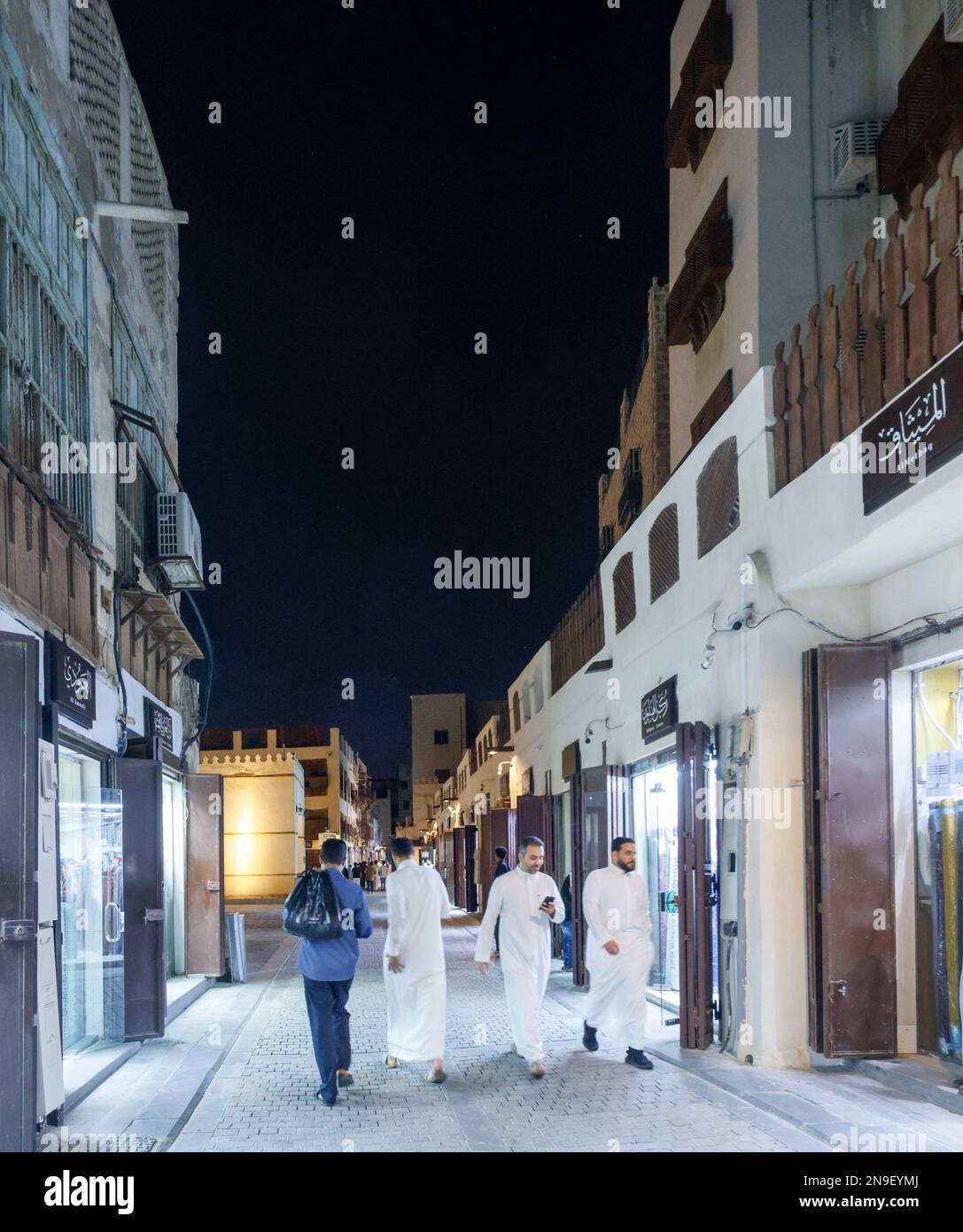 street at night, Al-Balad, the historical area of Jeddah,, Saudi Arabia ...