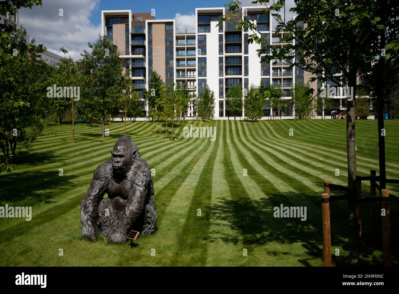 A statue of a gorilla is seen in gardens during a media opportunity at ...