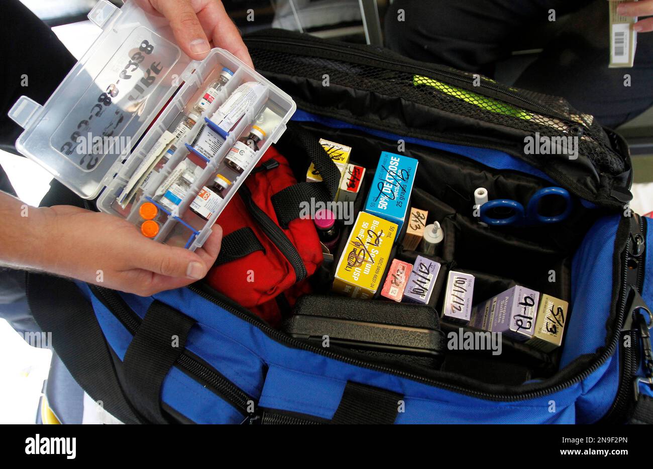Medications in a Salem fire department ambulance kit are shown in Salem ...