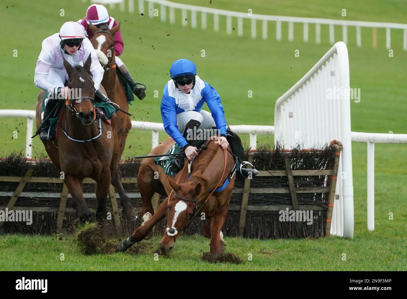 Indie Bell and jockey Aidan Kelly manage to stay upright as they clear ...
