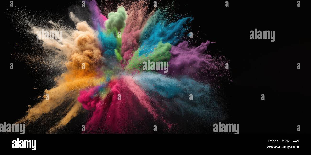 Colour powder blast on black background , Bright colours for Indian ...