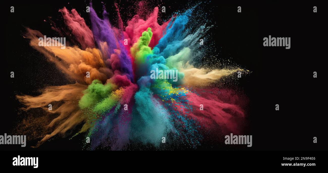 Colour powder blast on black background , Bright colours for Indian ...