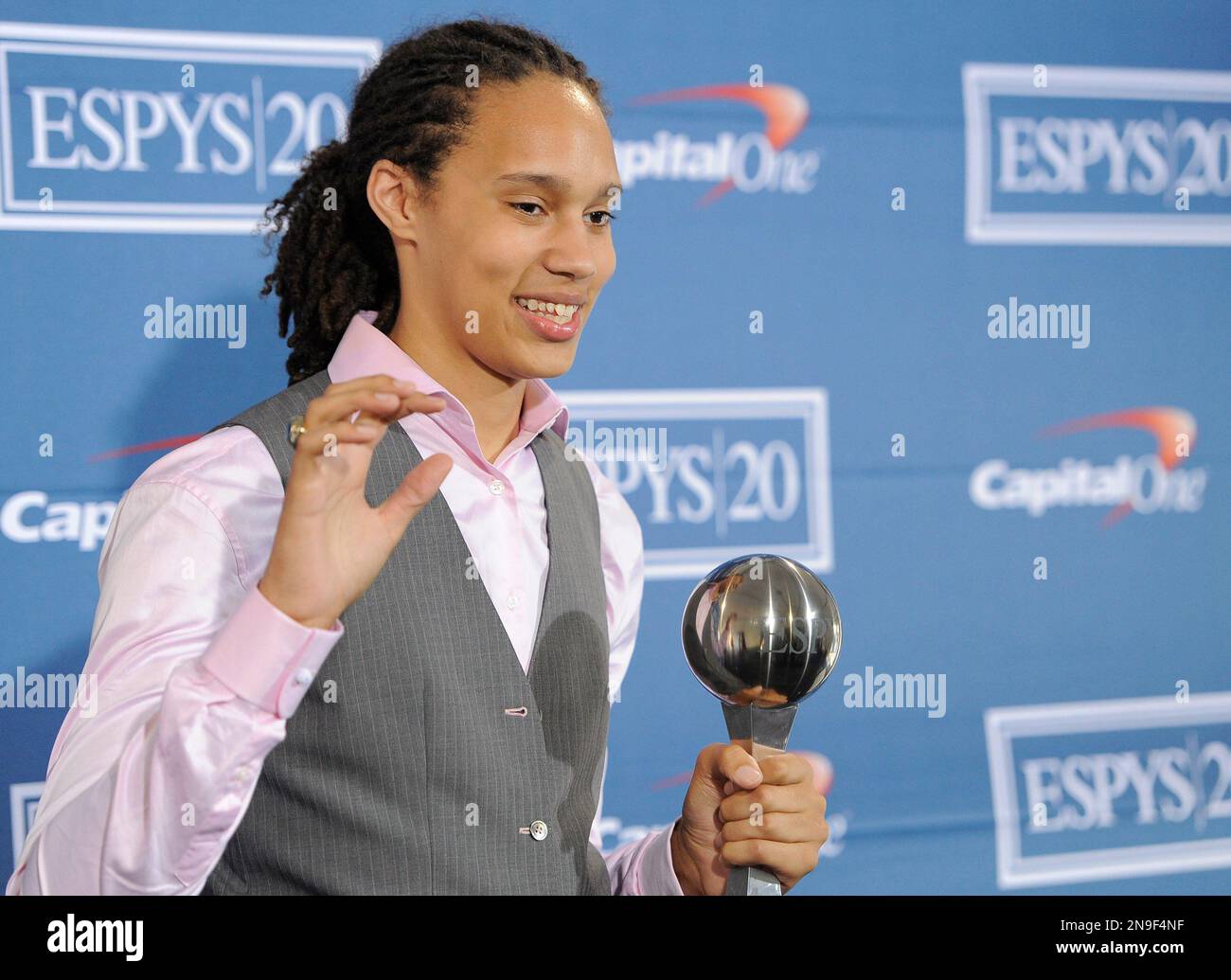 Brittney Griner, winner of best female athlete award, poses backstage ...