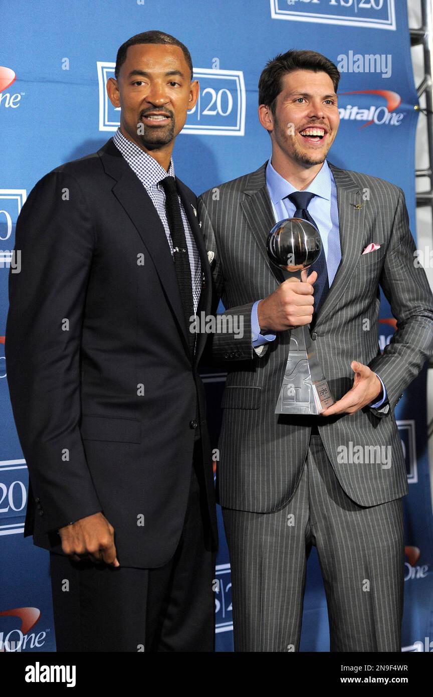 Miami Heat's Juwan Howard, left, and MIke Miller pose backstage with ...